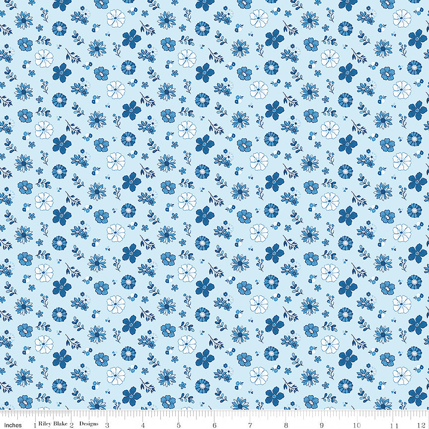 Blue Blooms & Threads Floral Blue – Riley Blake – Fort Worth Fabric Studio