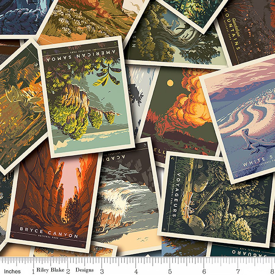 National Parks Postcards Toss Multi – Fort Worth Fabric Studio